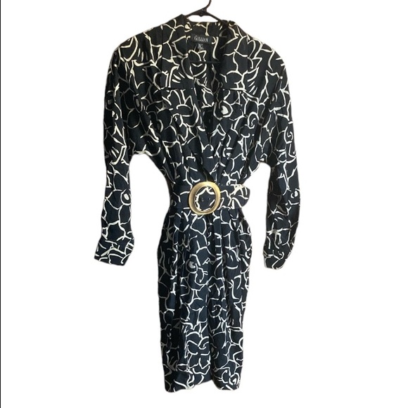 Gillian | Dresses | Gillian Black Cream Abstract Print Silk Dress Sz ...